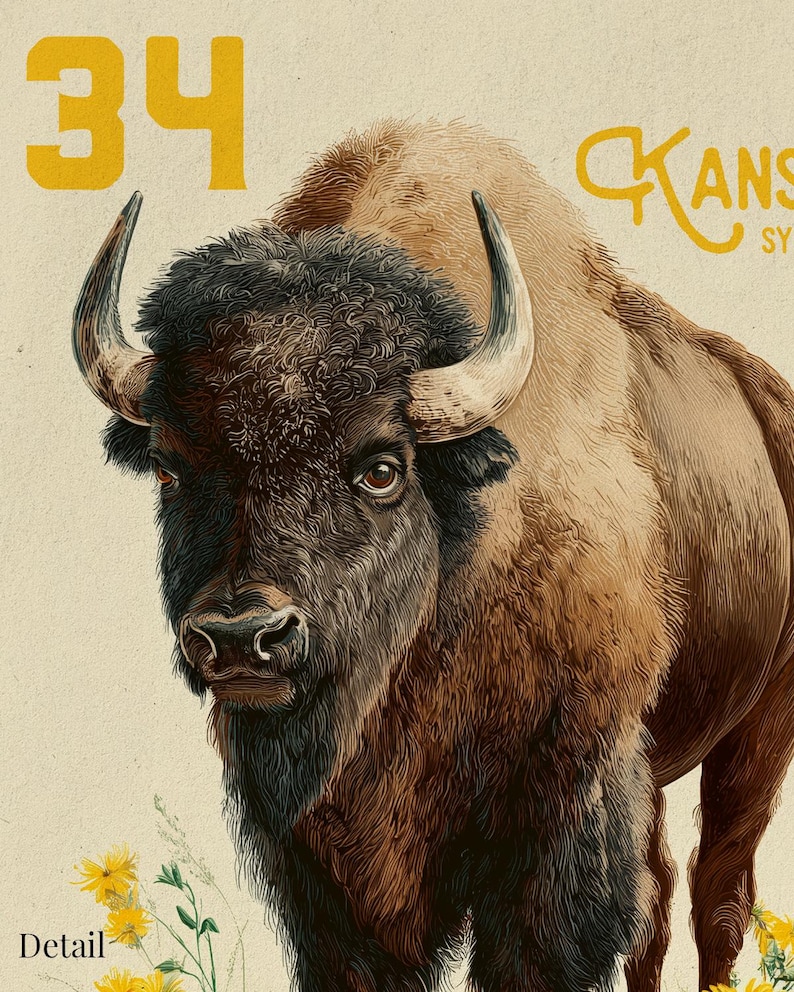 Kansas State Symbol Wall Art | Stamp Print Posters | Country Farmhouse ...