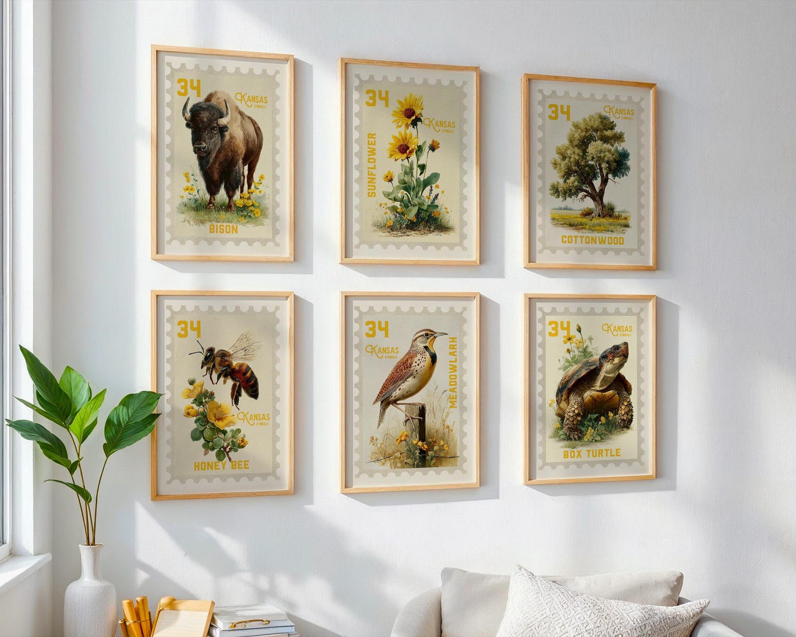 Kansas State Symbol Wall Art | Stamp Print Posters | Country Farmhouse ...