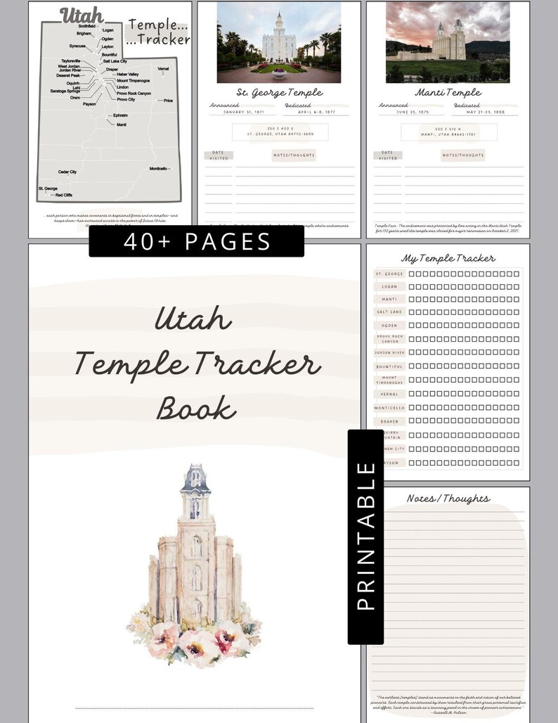 Utah LDS Temple Tracker Book W/ Checklist Temple Attendance Bucket List ...