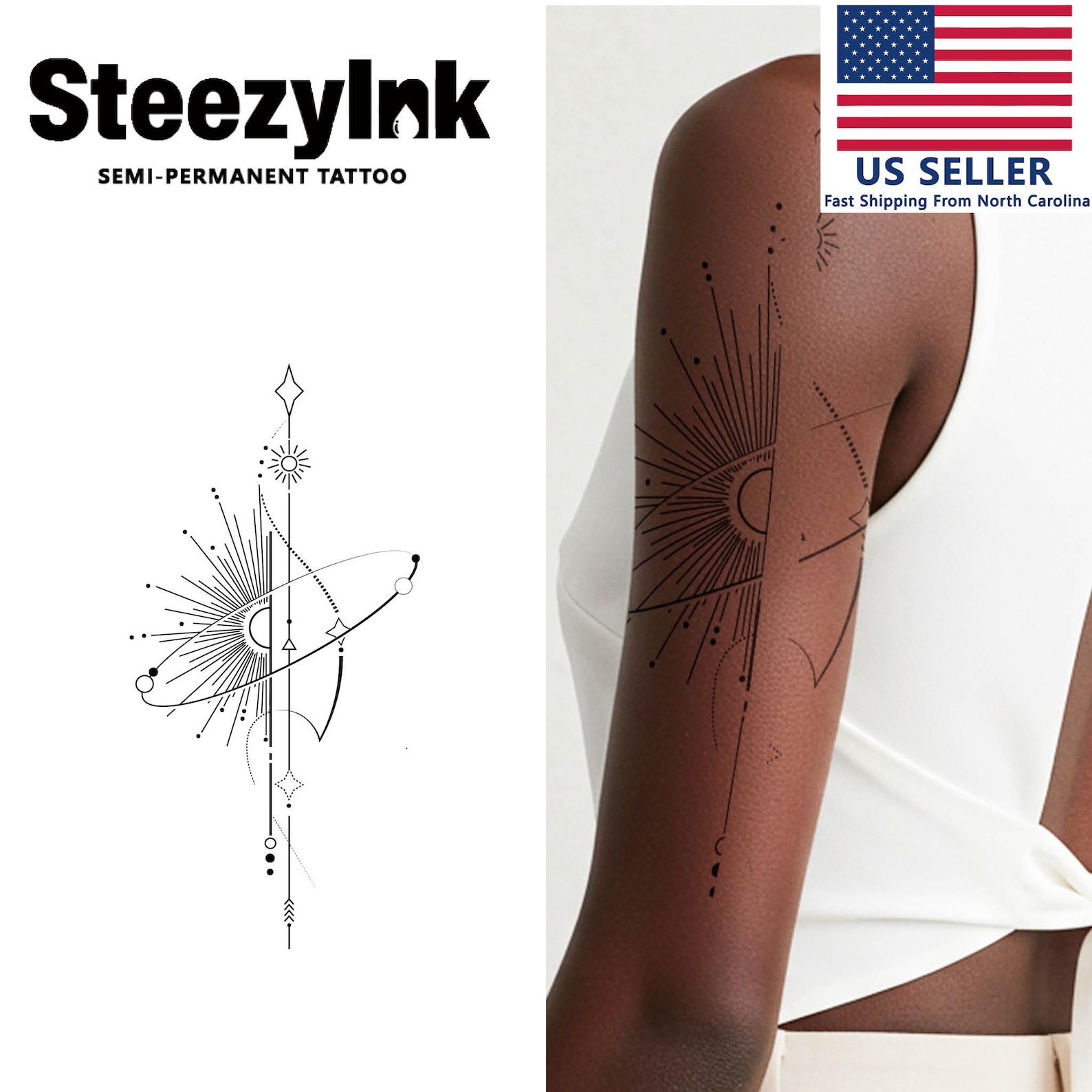 Steezyink Semi-permanent Tattoo Astral Last Upto 2 Weeks 5.5 X 9 Inches ...
