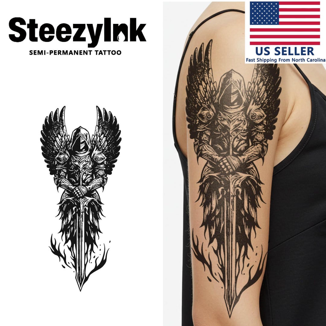 Steezyink Semi-permanent Tattoo Angel of Valor Last Upto 2 Weeks 5.5 X ...