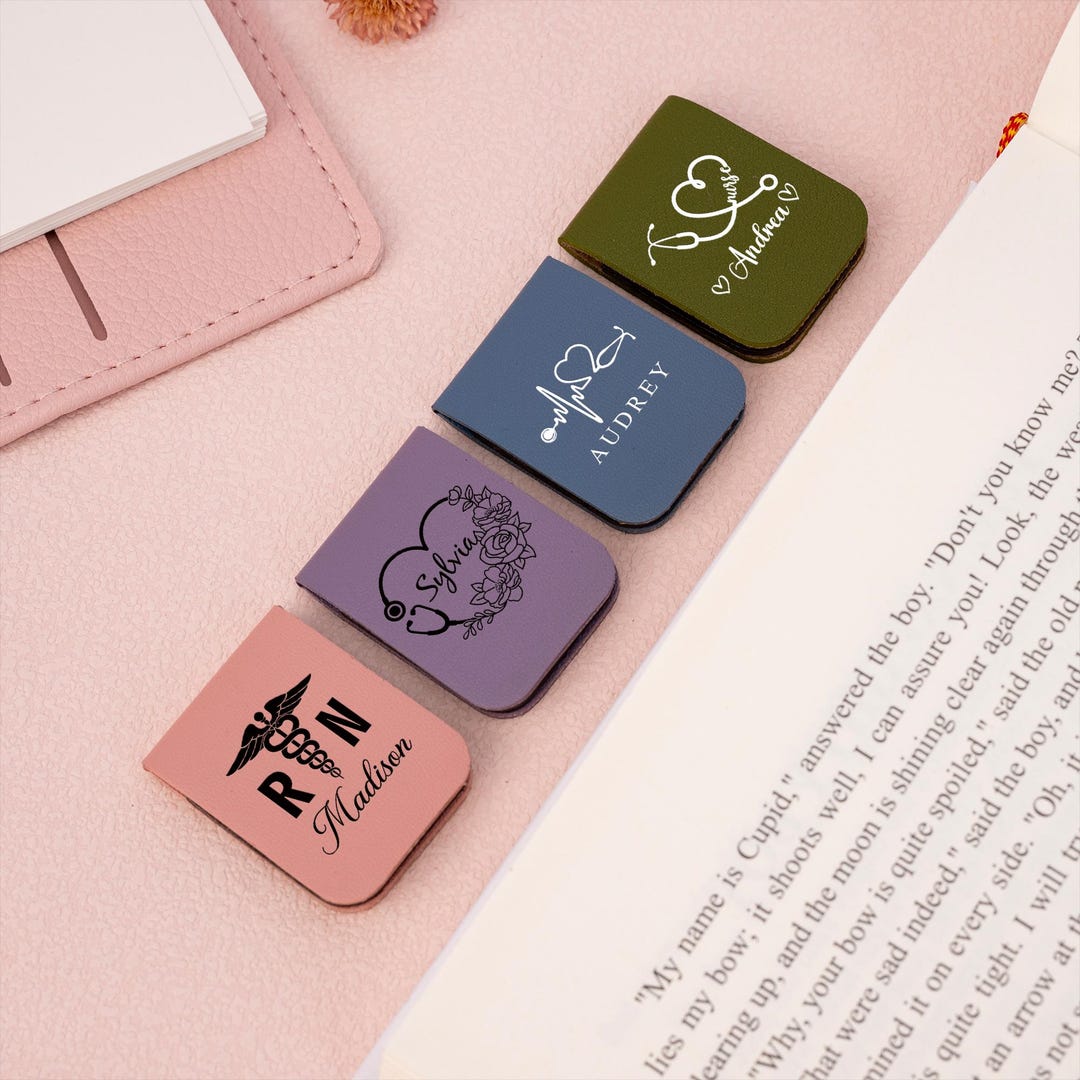 Custom Nurse Bookmark, Personalized Leather Magnetic Bookmark With Name ...