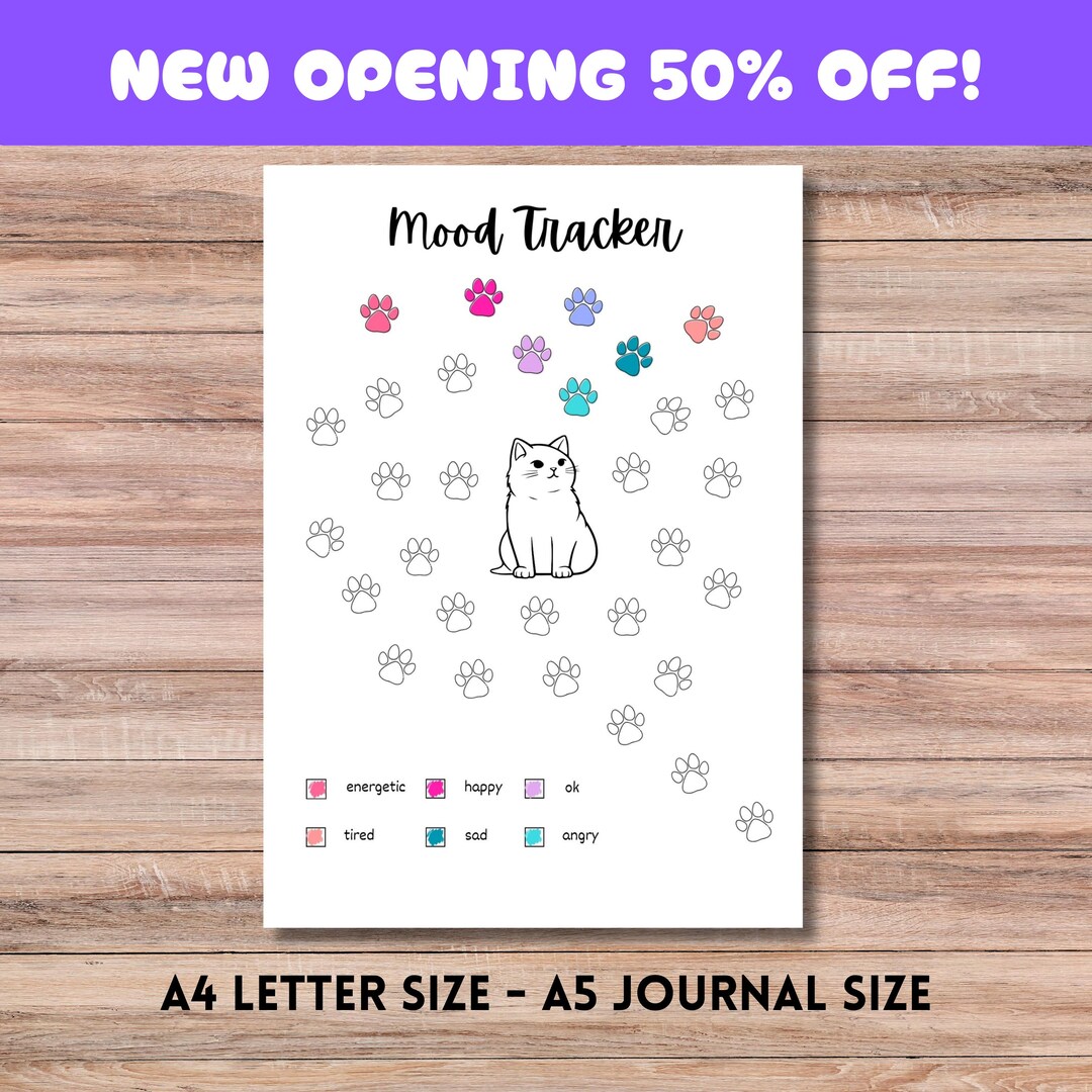 Cat Mood Tracker Printable Journal Page, Cat Bullet Journal Template ...