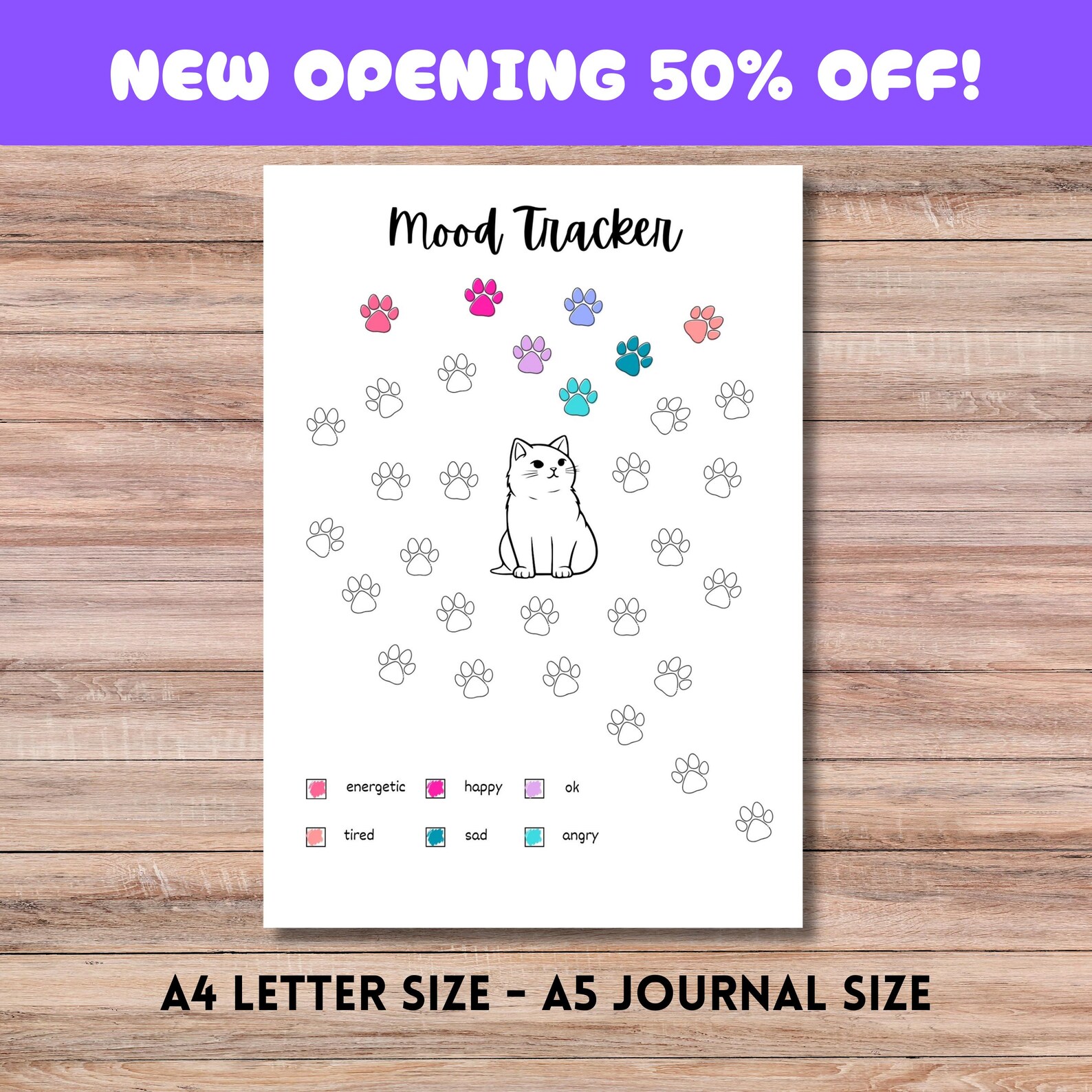 Cat Mood Tracker Printable Journal Page, Cat Bullet Journal Template ...