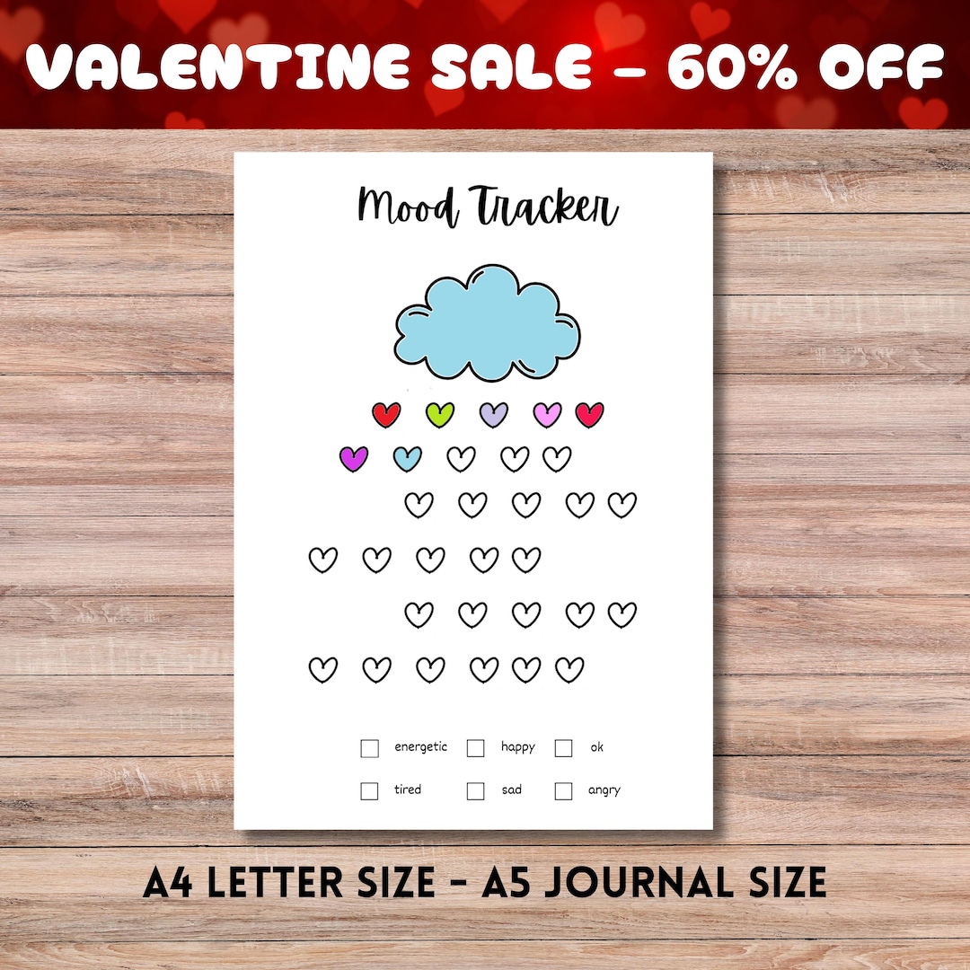 Valentine Mood Tracker Printable | Heart Rain Mood Chart for Self-care ...