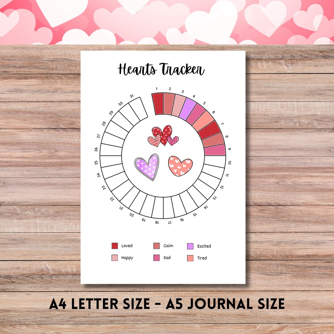 Hearts Valentine Tracker Printable – Monthly Love & Mood Tracker for ...