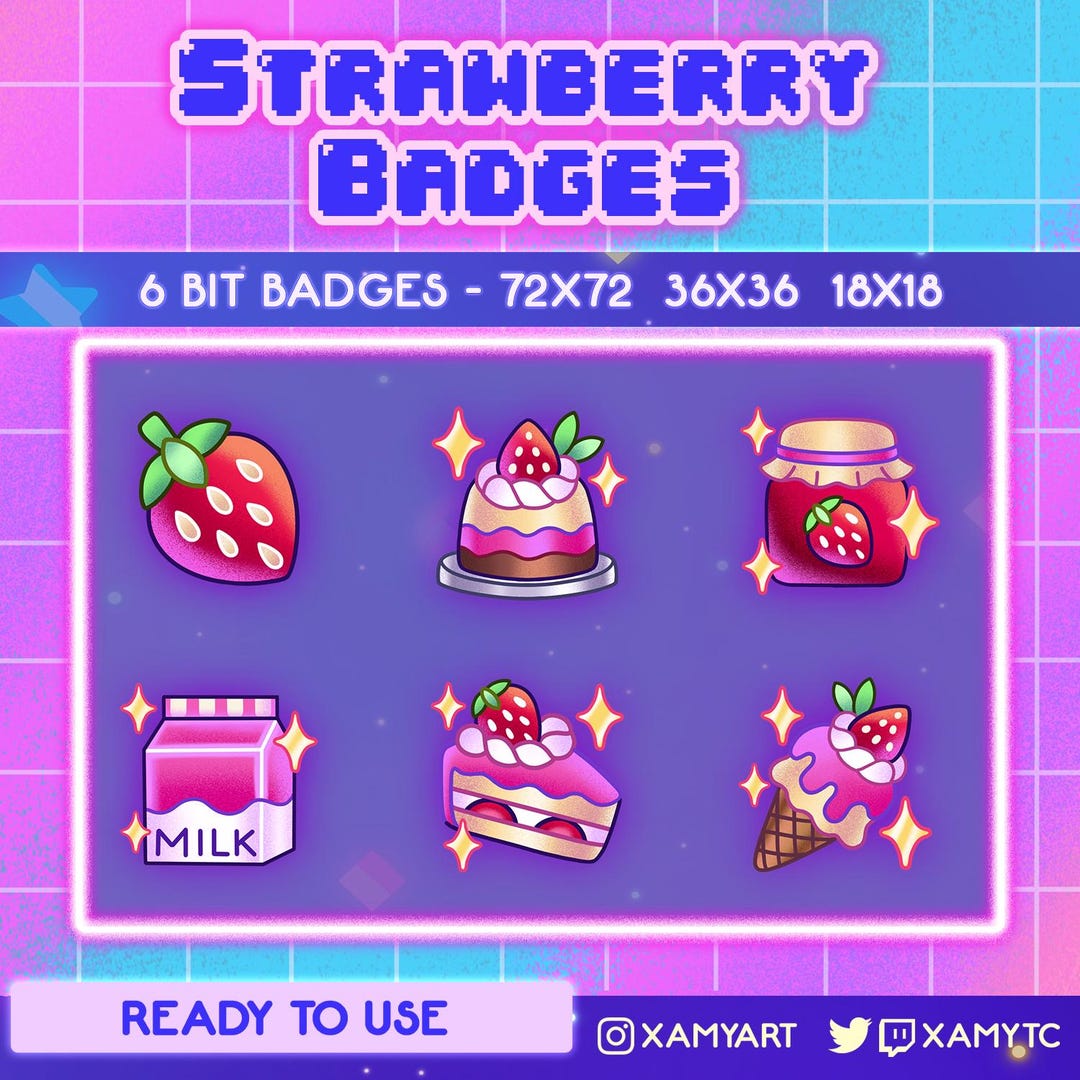 Cute Strawberry Sub Badges | Twitch Badges | Bit Badges | Fruit Berry ...