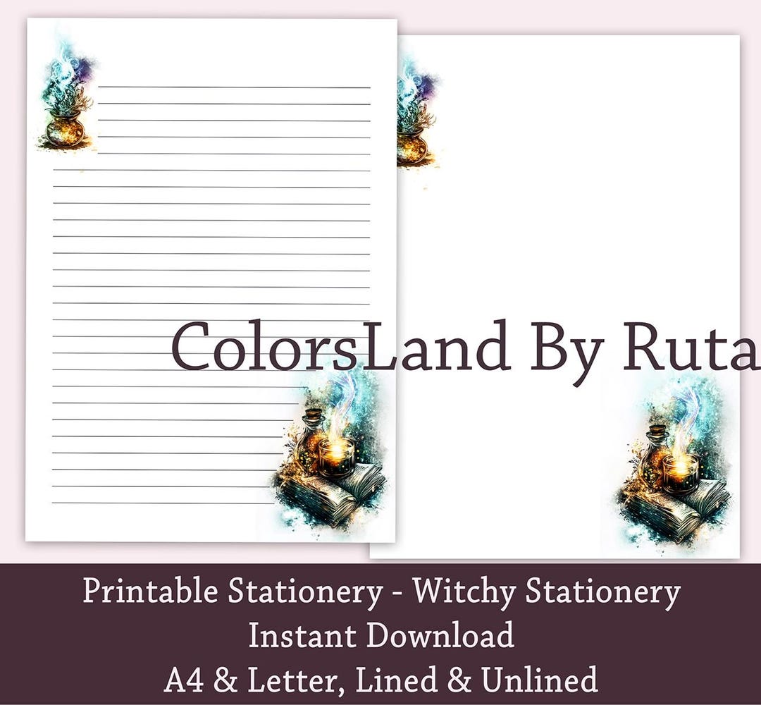 Printable Magical Stationery Lined Paper Witchy Letter Writing Paper ...