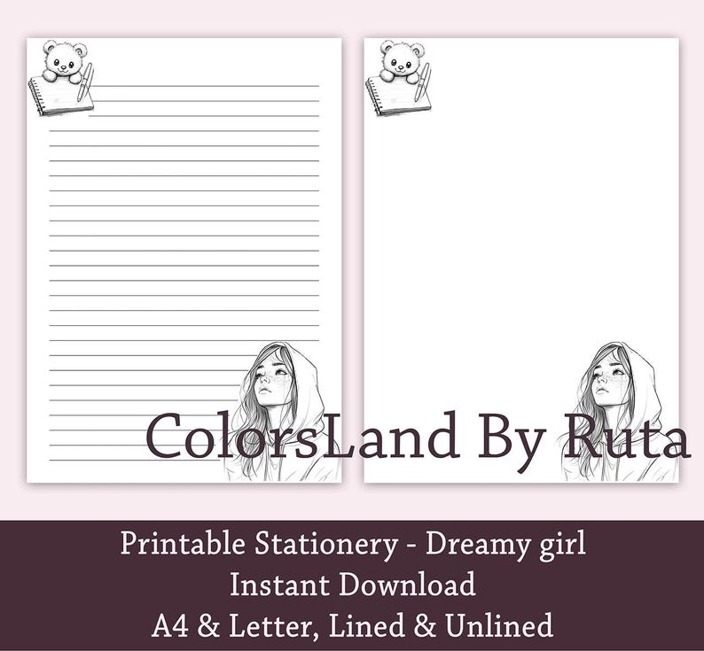 Dreamy Girl Stationery Set: Printable Writing Paper (A4/US Letter ...