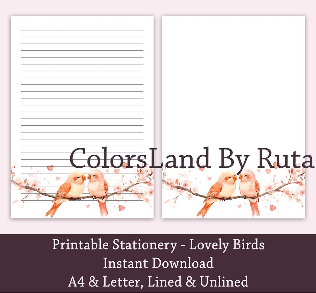 Stationery Paper: Lovely Birds, Printable Writing Paper, Printable ...