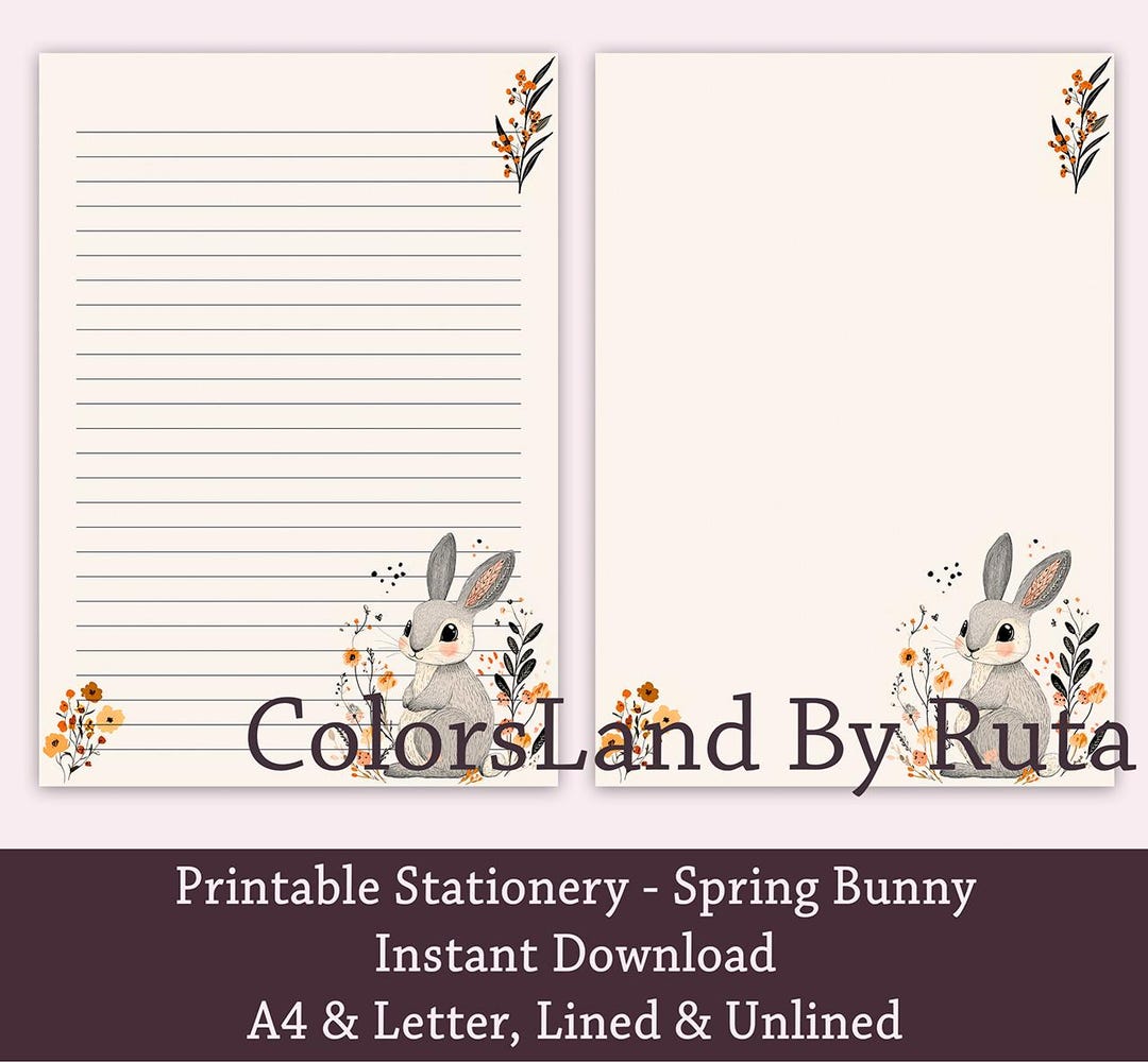 Stationery Paper: Spring Bunny, Printable Writing Paper, Printable ...