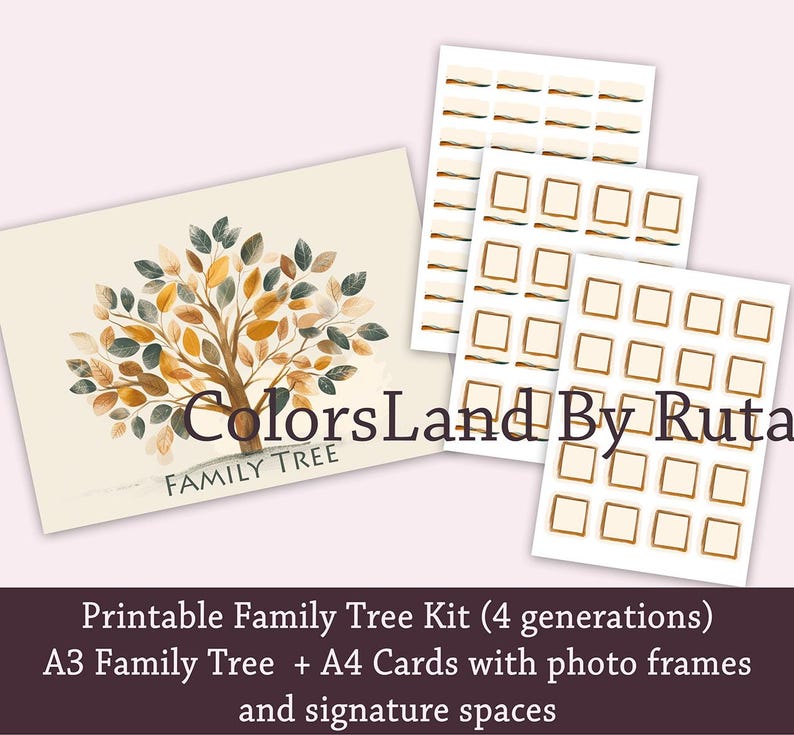 Printable Family Tree Kit: DIY Genealogy Template (A3 & A4) (digital ...