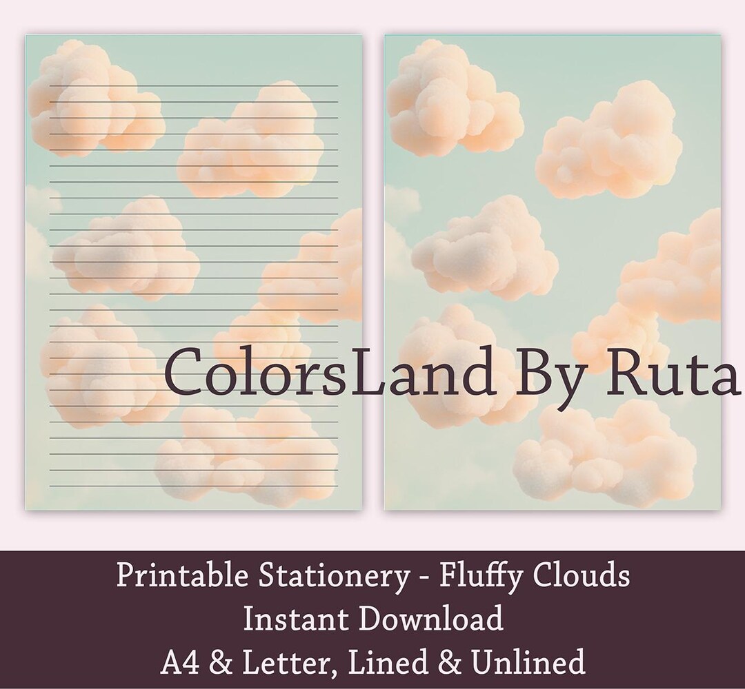 Stationery Paper: Fluffy Clouds, Printable Writing Paper, Printable ...