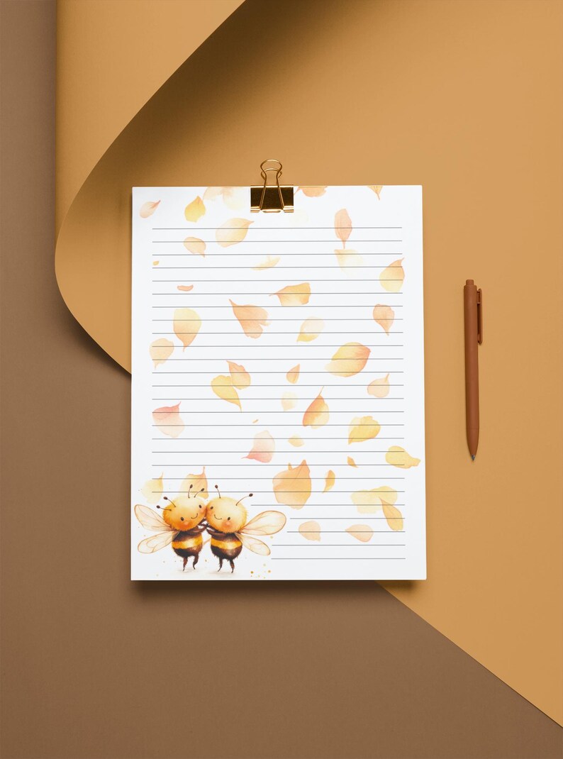 A4 Lined Paper Printable Writing Paper Bees Letter Writing Printable ...