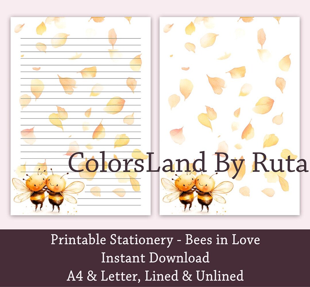 A4 Lined Paper Printable Writing Paper Bees Letter Writing Printable Stationery Lined Unlined ...