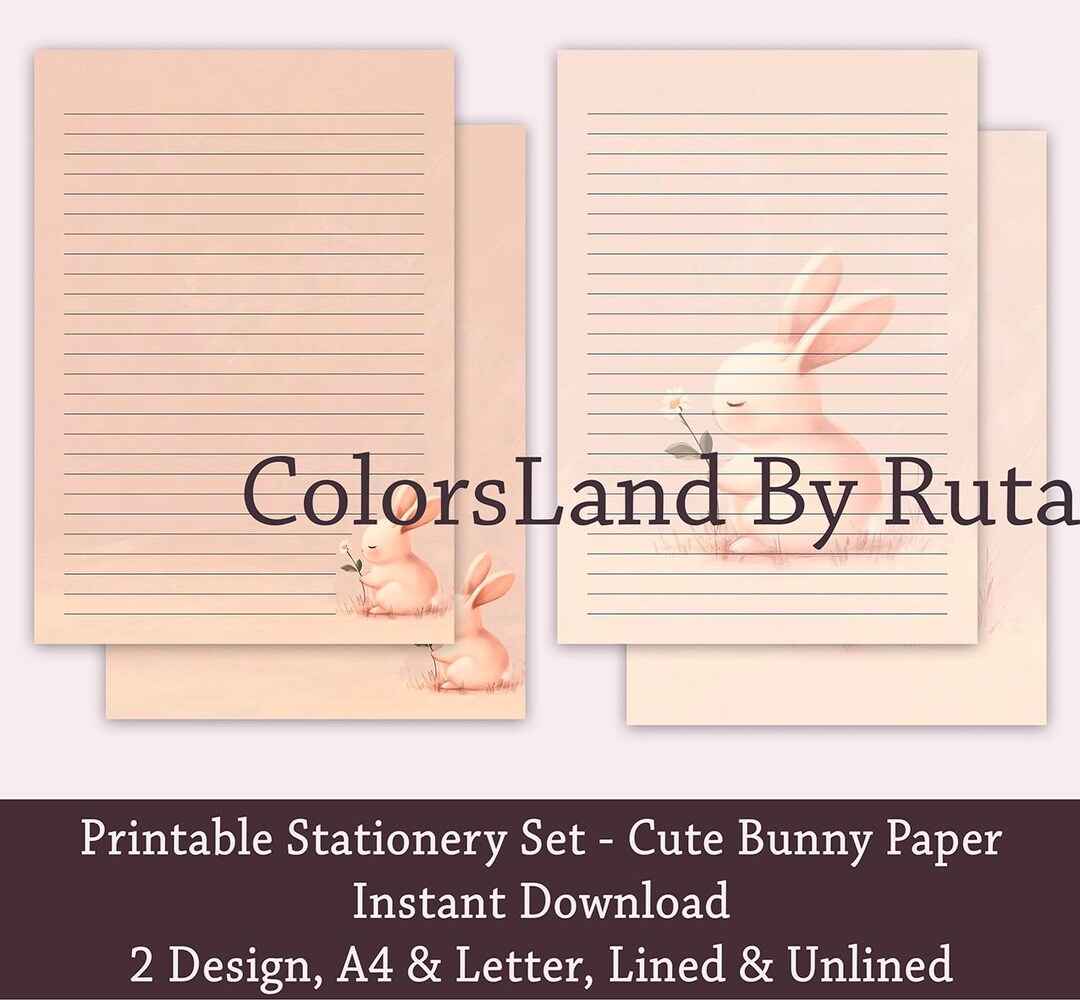 Printable Bunny Stationery Lined Paper Bunny Letter Writing Paper ...