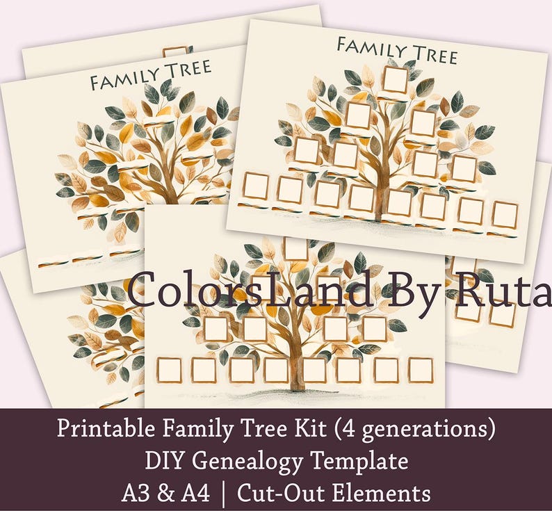 Printable Family Tree Kit: DIY Genealogy Template (A3 & A4) (digital ...