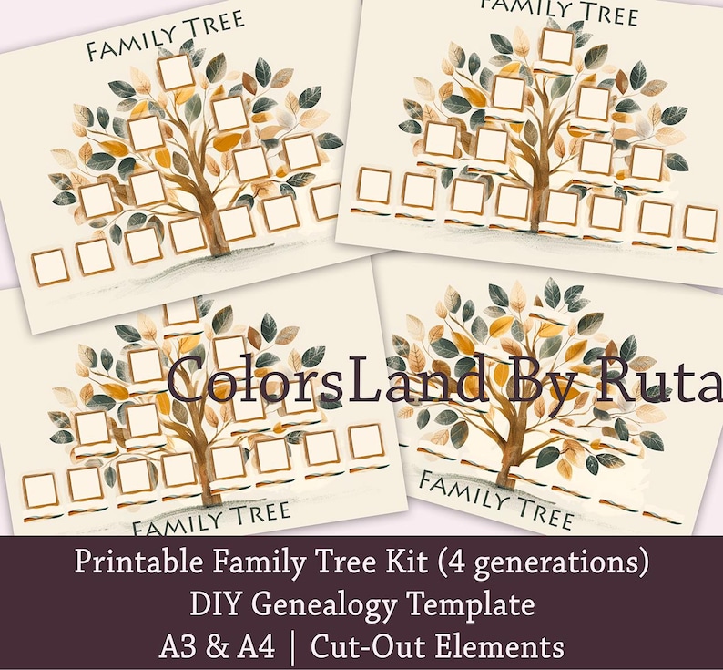 Printable Family Tree Kit: DIY Genealogy Template (A3 & A4) (digital ...