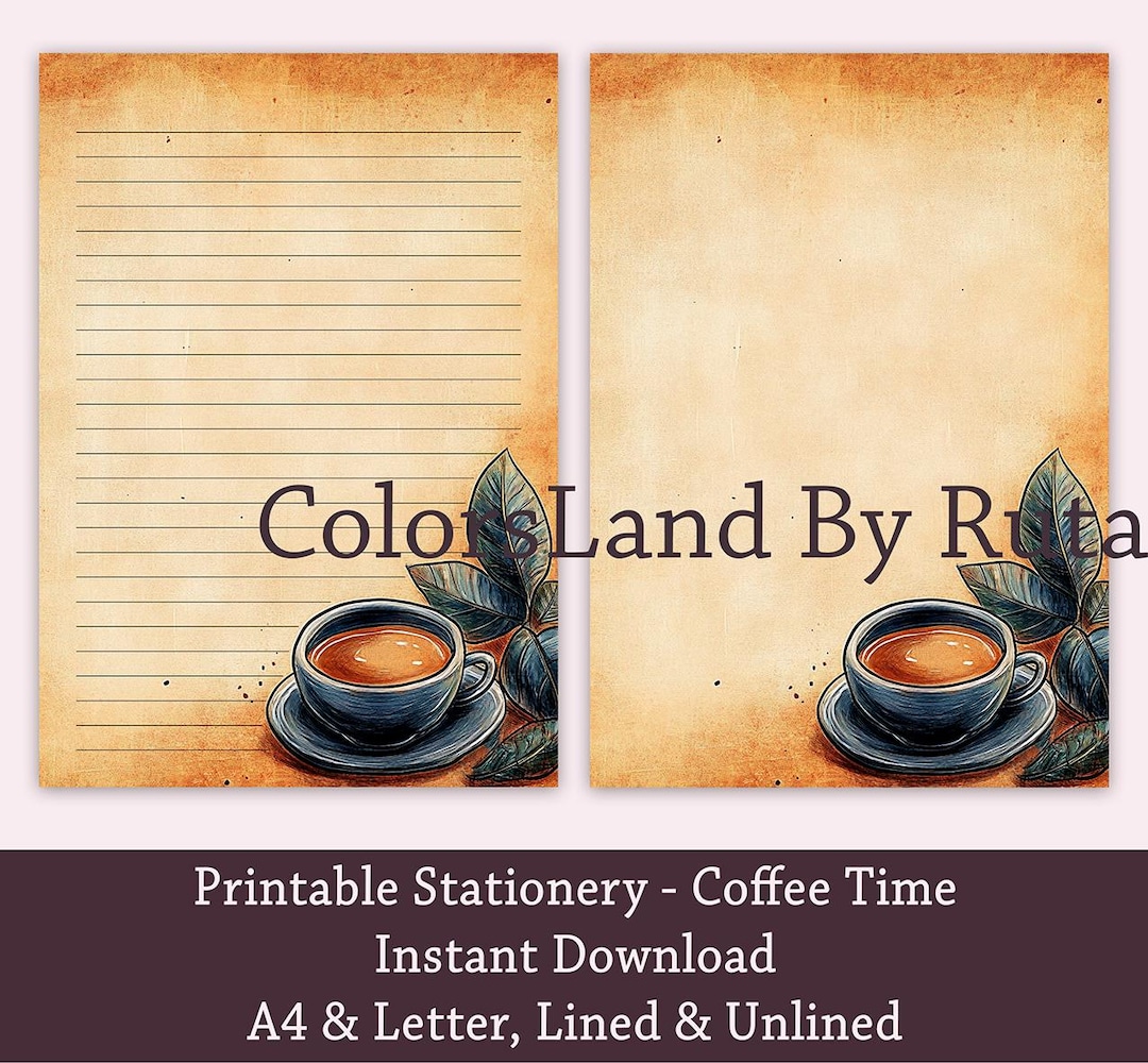 Stationery Paper: Coffee Time, Printable Writing Paper, Lined and ...