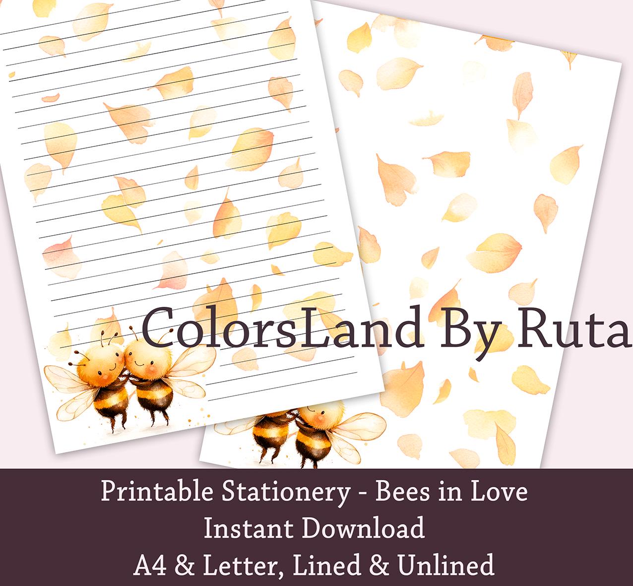 A4 Lined Paper Printable Writing Paper Bees Letter Writing Printable Stationery Lined Unlined ...