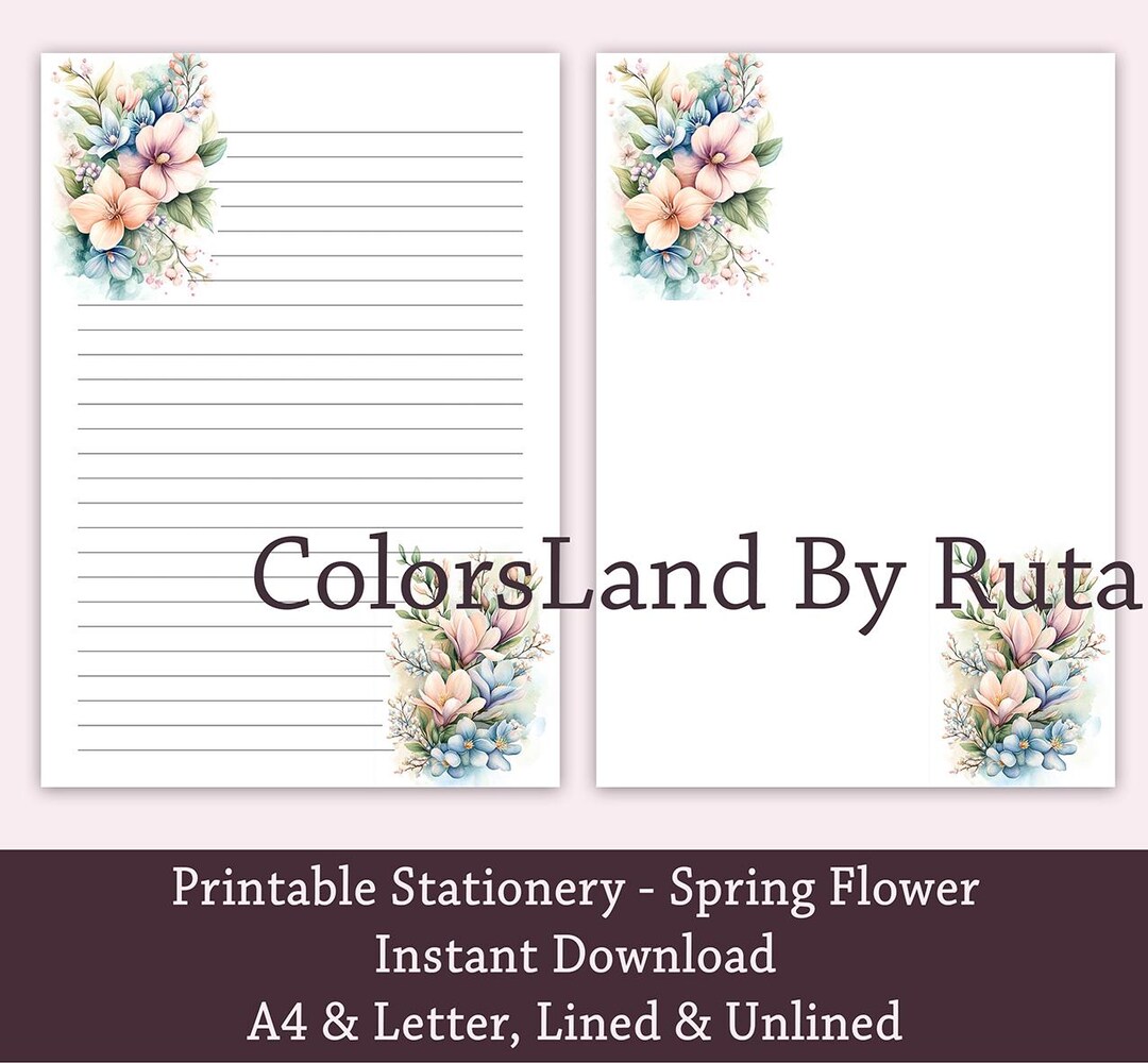 Spring Flower Stationery Paper, Printable Writing Paper, Printable ...