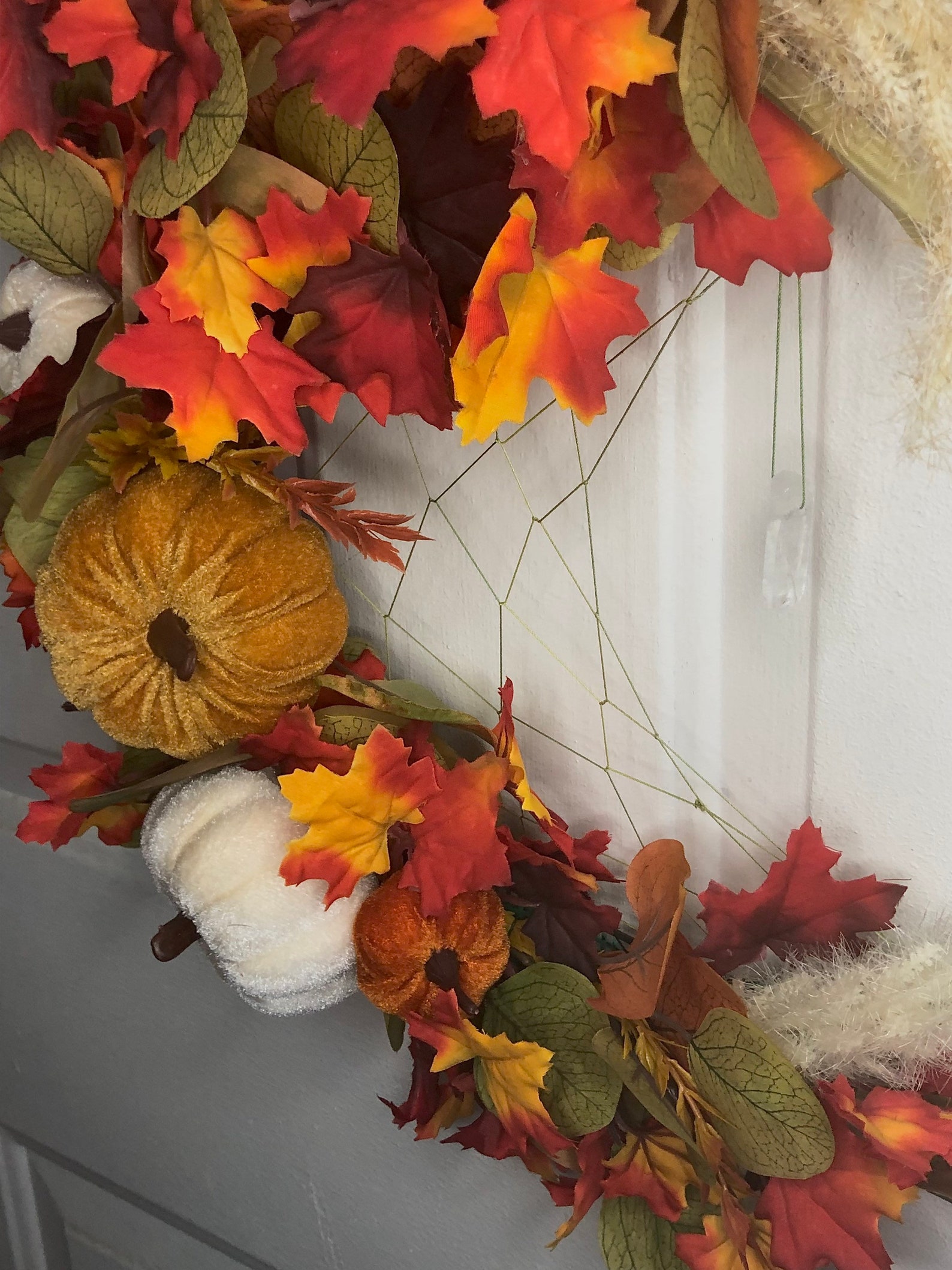 12” Fall Crescent Moon Dreamcatcher Wreath With Crystal and Pumpkins - Etsy
