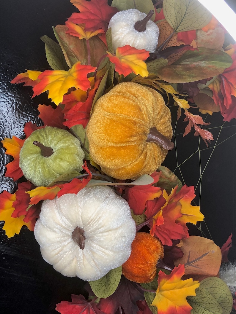12” Fall Crescent Moon Dreamcatcher Wreath With Crystal and Pumpkins - Etsy