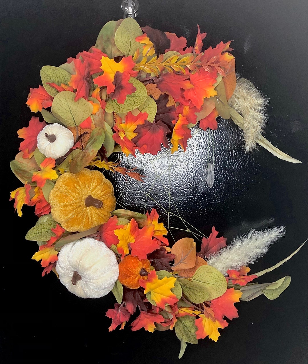 12” Fall Crescent Moon Dreamcatcher Wreath With Crystal and Pumpkins - Etsy