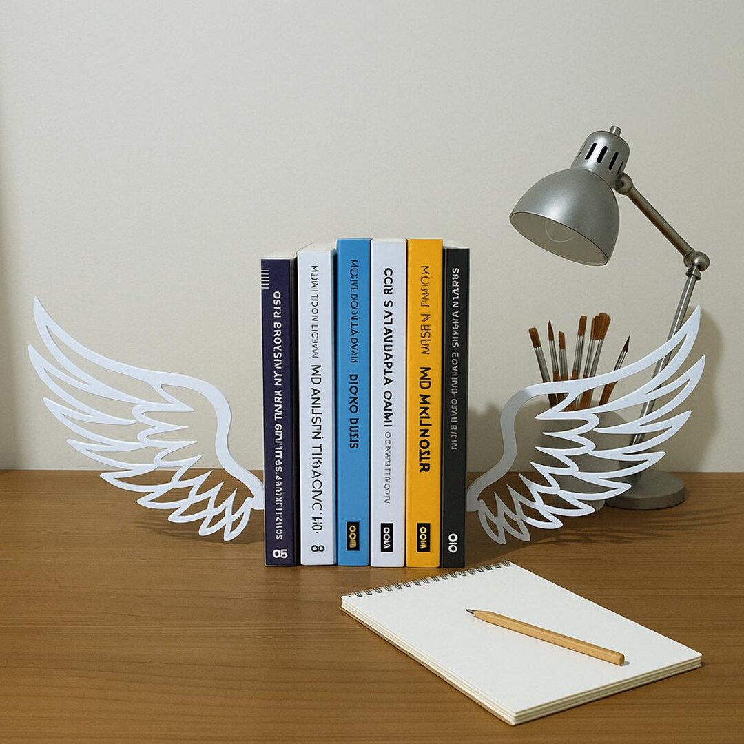 Angel Wings Metal Bookends | Modern White Book Holder Set for Desk ...