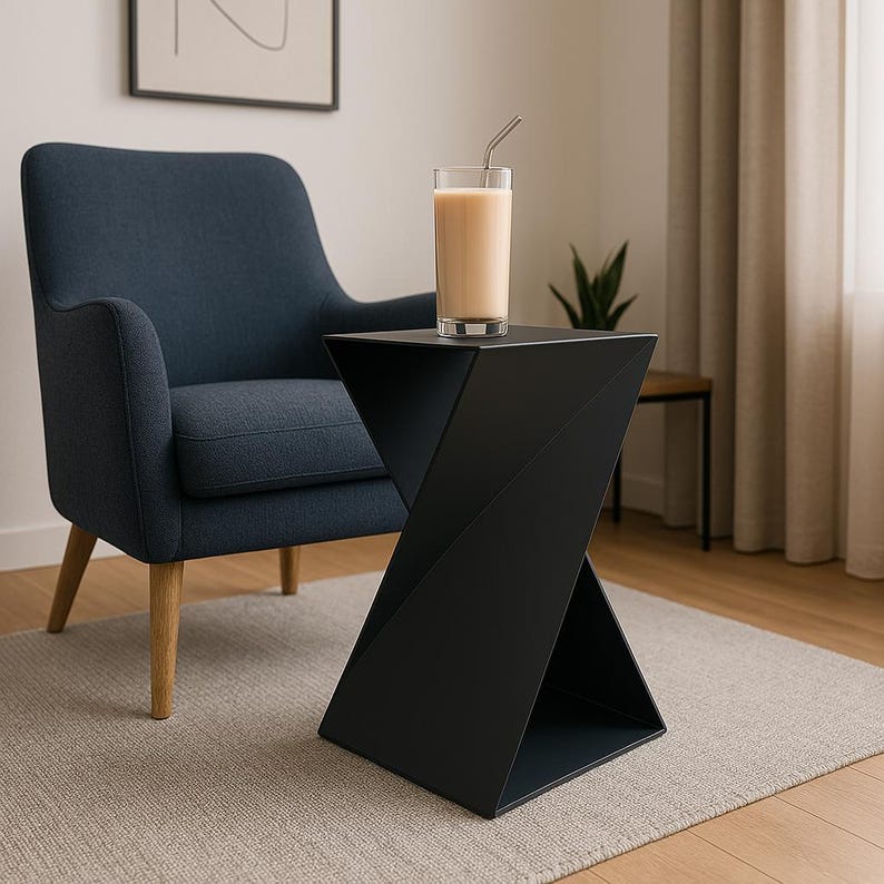 Modern Metal Side Table | Black Geometric Accent Table | Minimalist ...