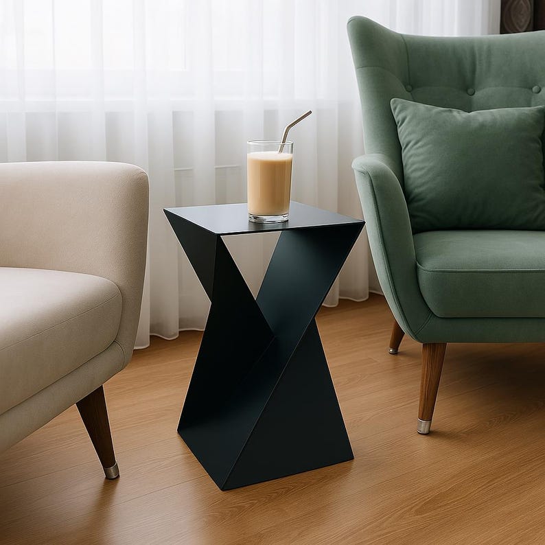 Modern Metal Side Table | Black Geometric Accent Table | Minimalist ...