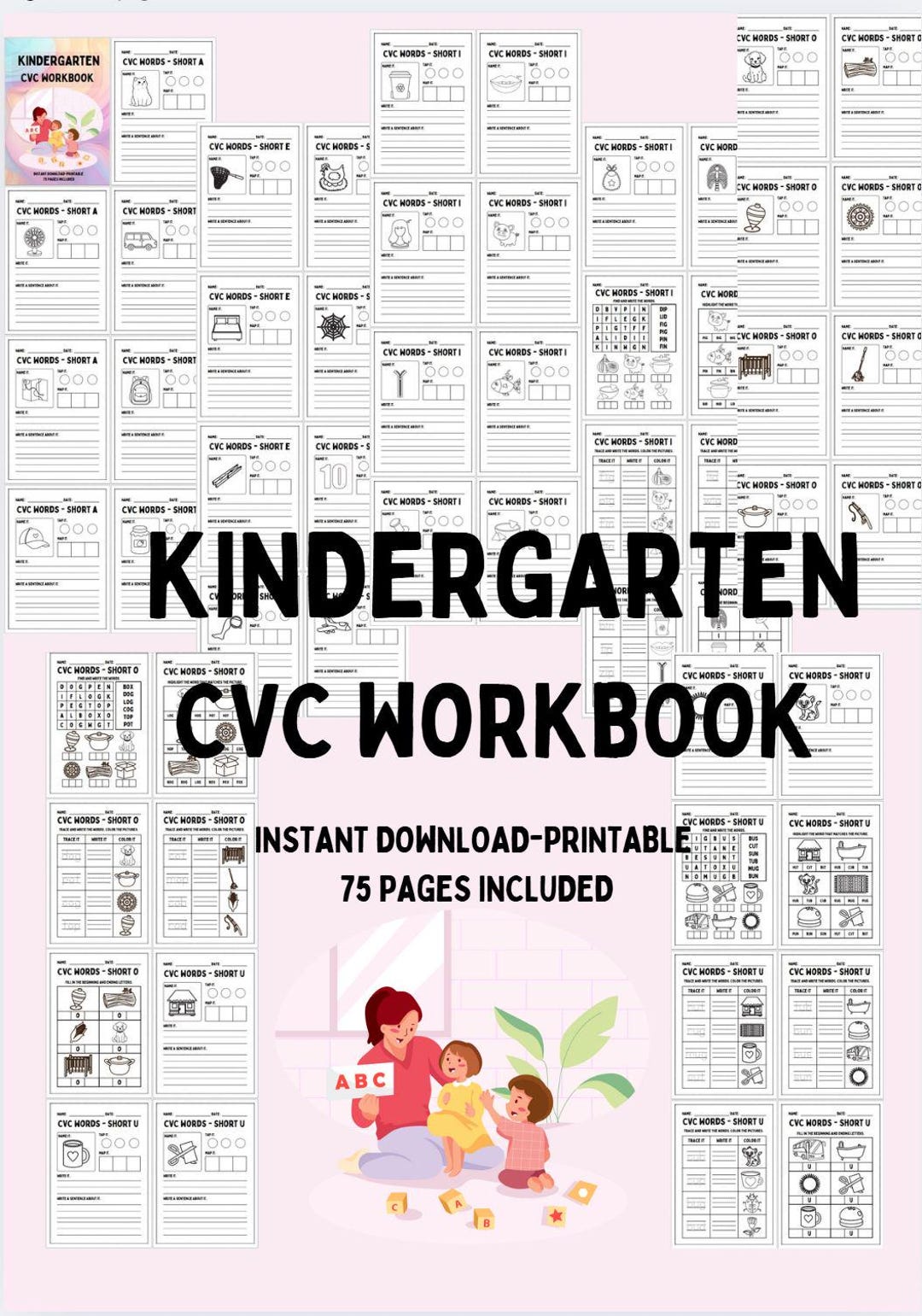 CVC Kindergarten Printable Worksheets Bundle for Kindergarten,word ...