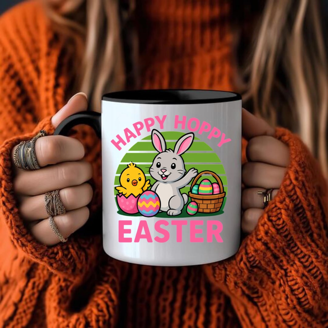 Happy Hoppy Easter Mug – Cute Bunny Coffee Cup, Pastel Ceramic Tea Mug ...