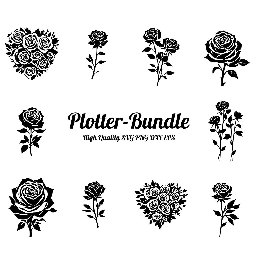 Plotter File Rose Engraving File Svg Png Dxf Eps | Flowers Heart Rose ...