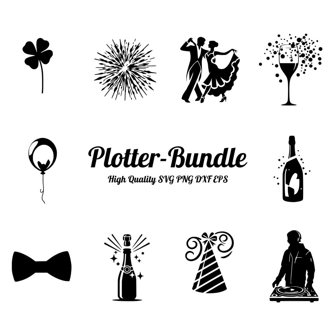 Plotterdatei Silvester Party Bundle | svg, png, dxf, eps Gravurdatei ...
