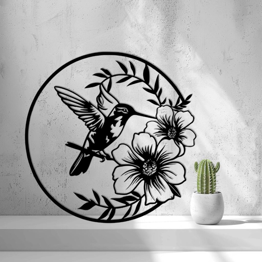 2D Hummingbird With Flowers Wall Art - Etsy
