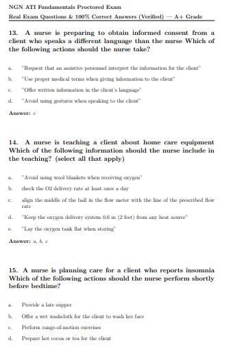 NGN ATI FUNDAMENTALS Proctored 20242025 Exam Retake Complete / Updated Questions With Verified ...