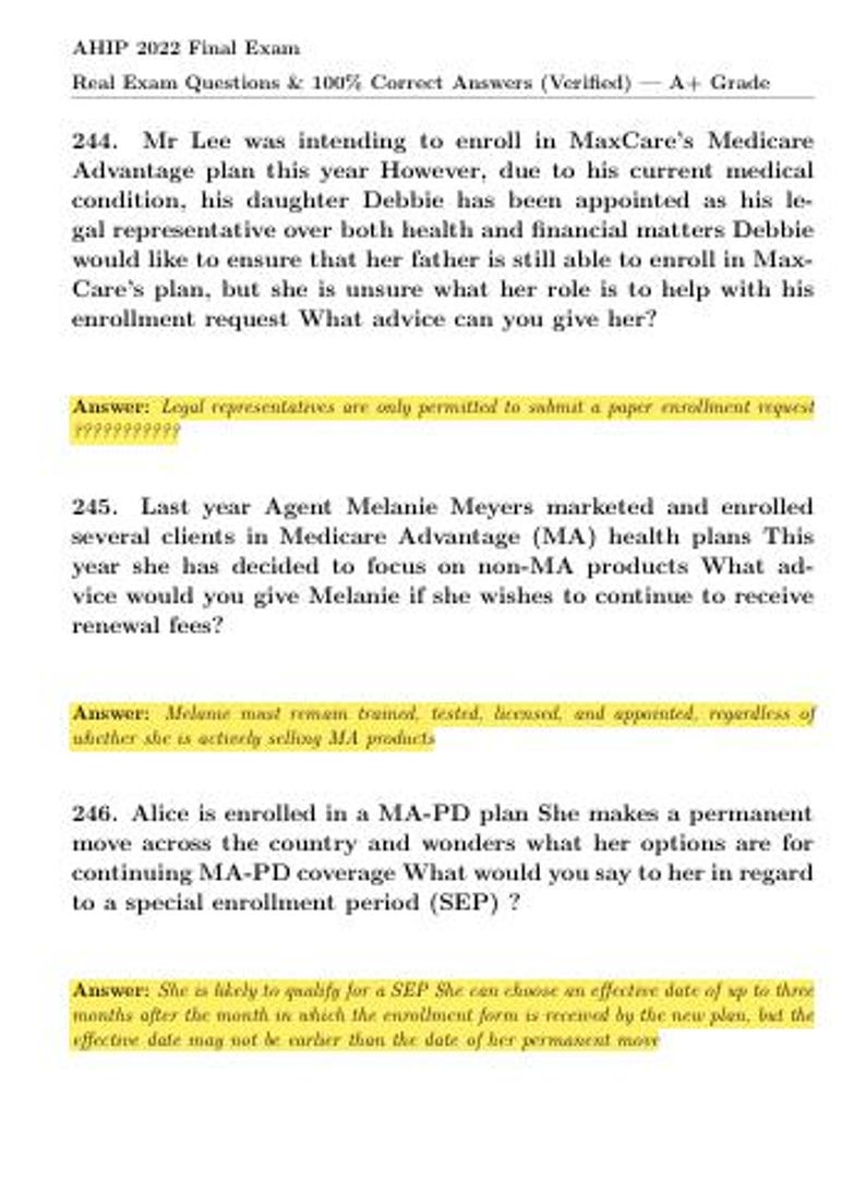 AHIP 2025 Final Exam – 246 Questions With Correct and Verified Answers ...