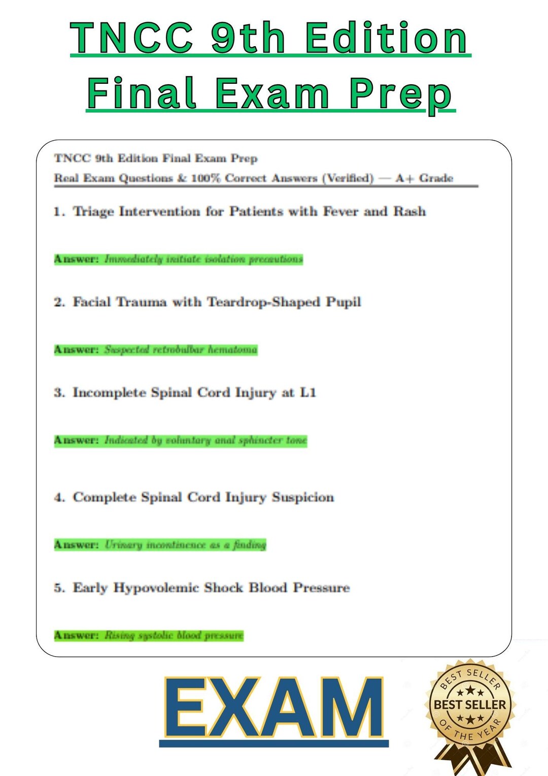 TNCC 9th Edition Exam Prep: Verified Questions & Answers (PDF) - Etsy