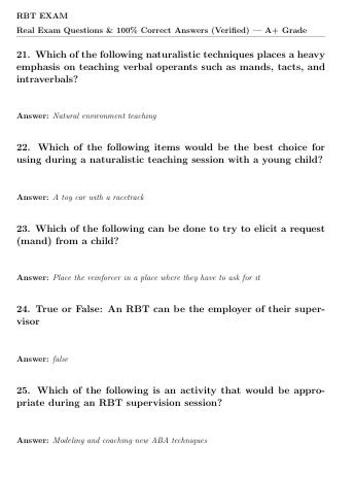 RBT Exam Study Guide: 31 Verified Questions (PDF Download) - Etsy