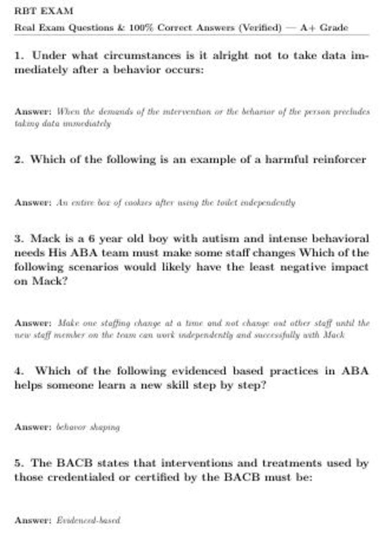 RBT Exam Study Guide: 31 Verified Questions (PDF Download) - Etsy