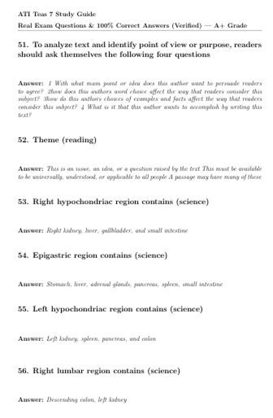 ATI Teas 7 Study Guide: 180 Updated Questions & Verified Answers (PDF ...