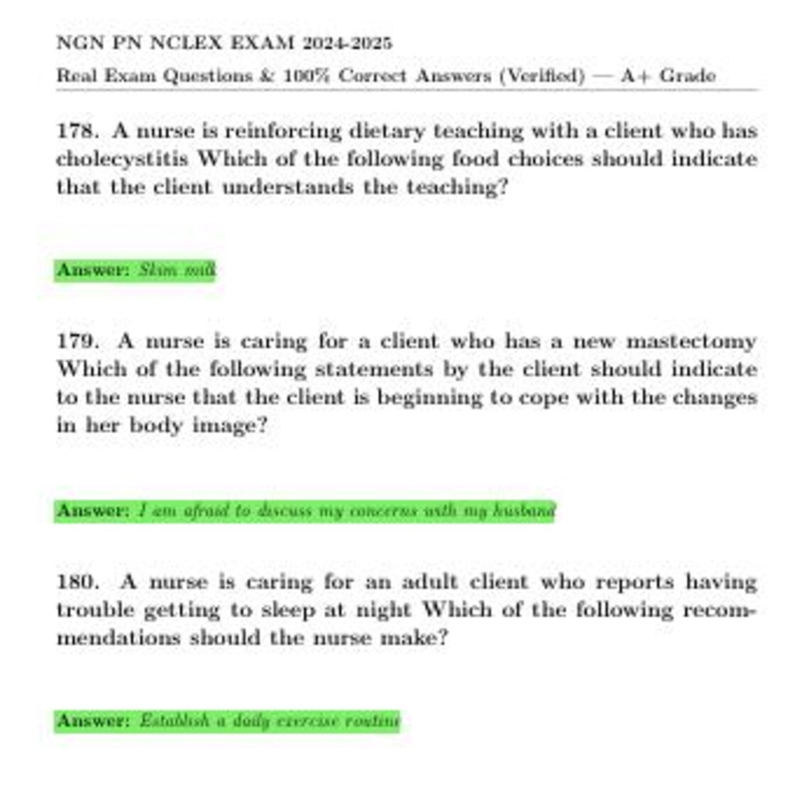 NGN NCLEX PN Exam: 180 Updated Questions & Verified Answers (digital ...