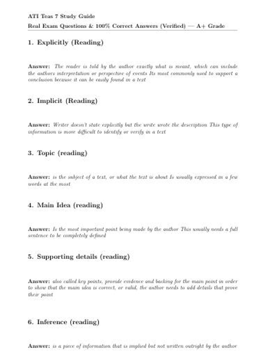 ATI Teas 7 Study Guide: 180 Updated Questions & Verified Answers (PDF ...