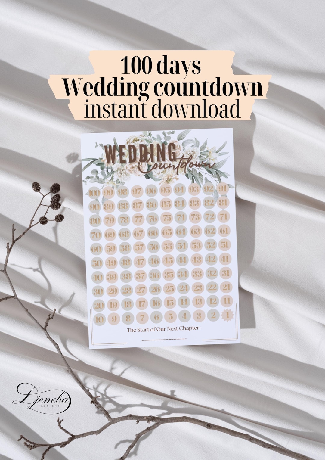 Wedding Countdown Calendar 100 Days, Printable Digital Planner, Instant Download PDF - Etsy UK