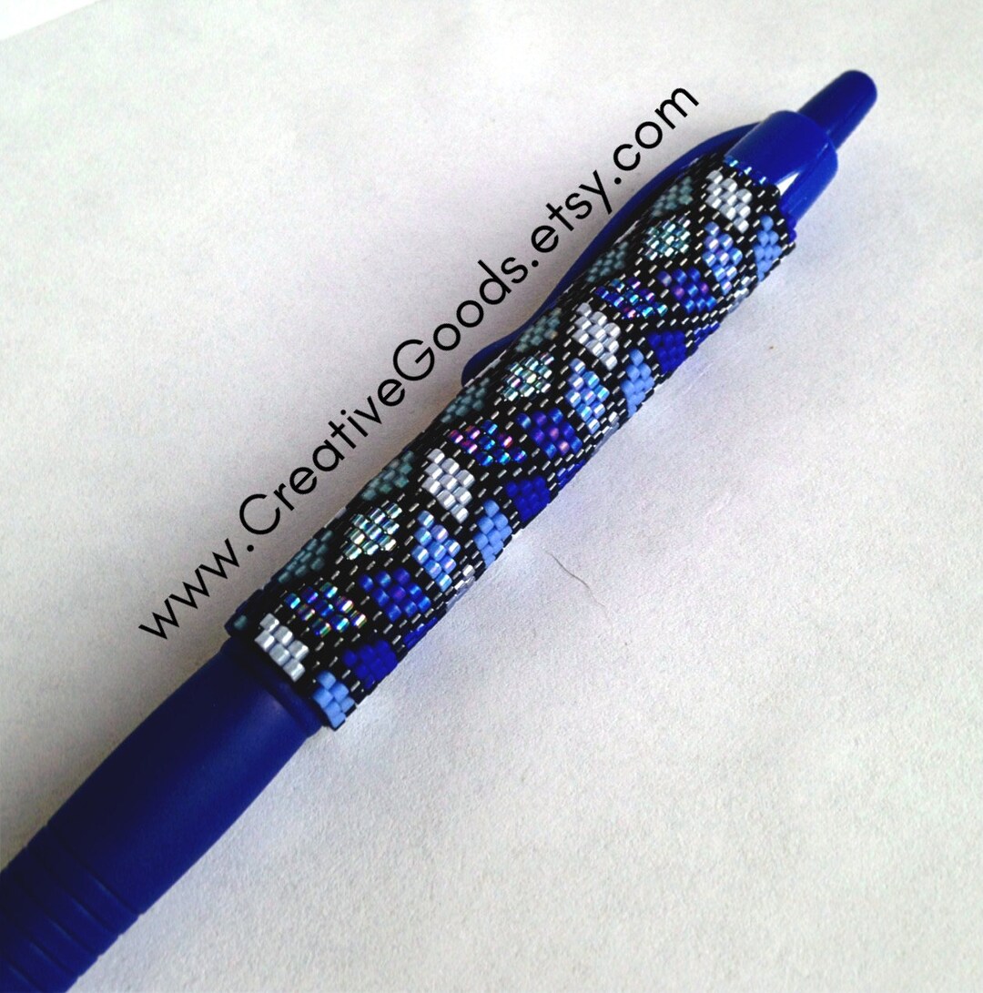 Pen Cover Pattern - Beading Pattern - Blue Mosaic - Etsy