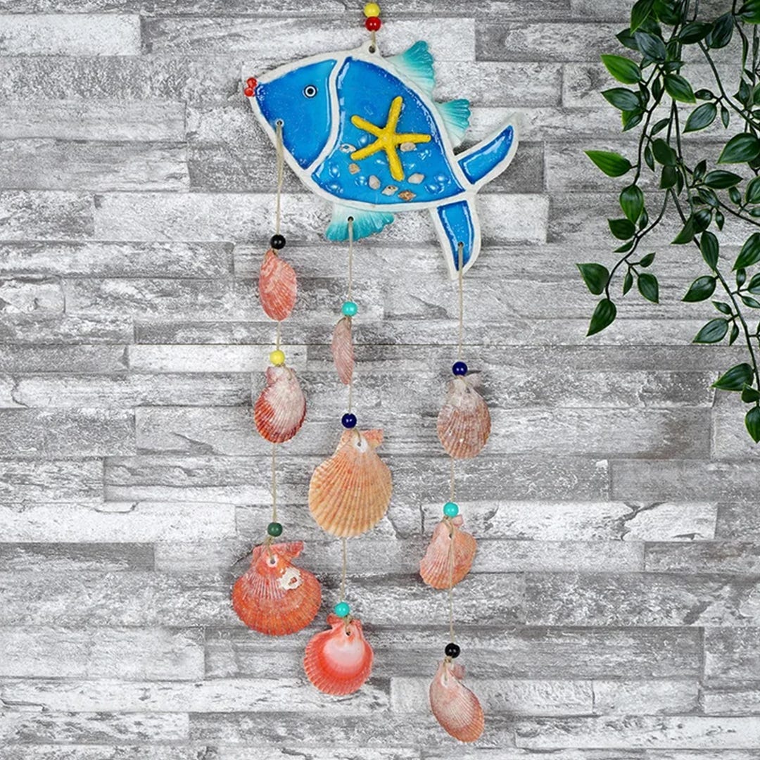 Seashell Fish Wall Decor Door Hanger, Fish Shaped Bohemian Wall Decor ...