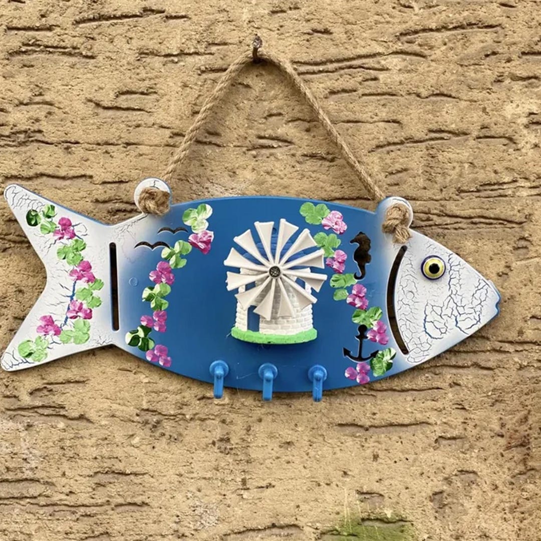 Bougainvillea Embroidered Fish Key Holder, Wall-mounted Plastic Key ...
