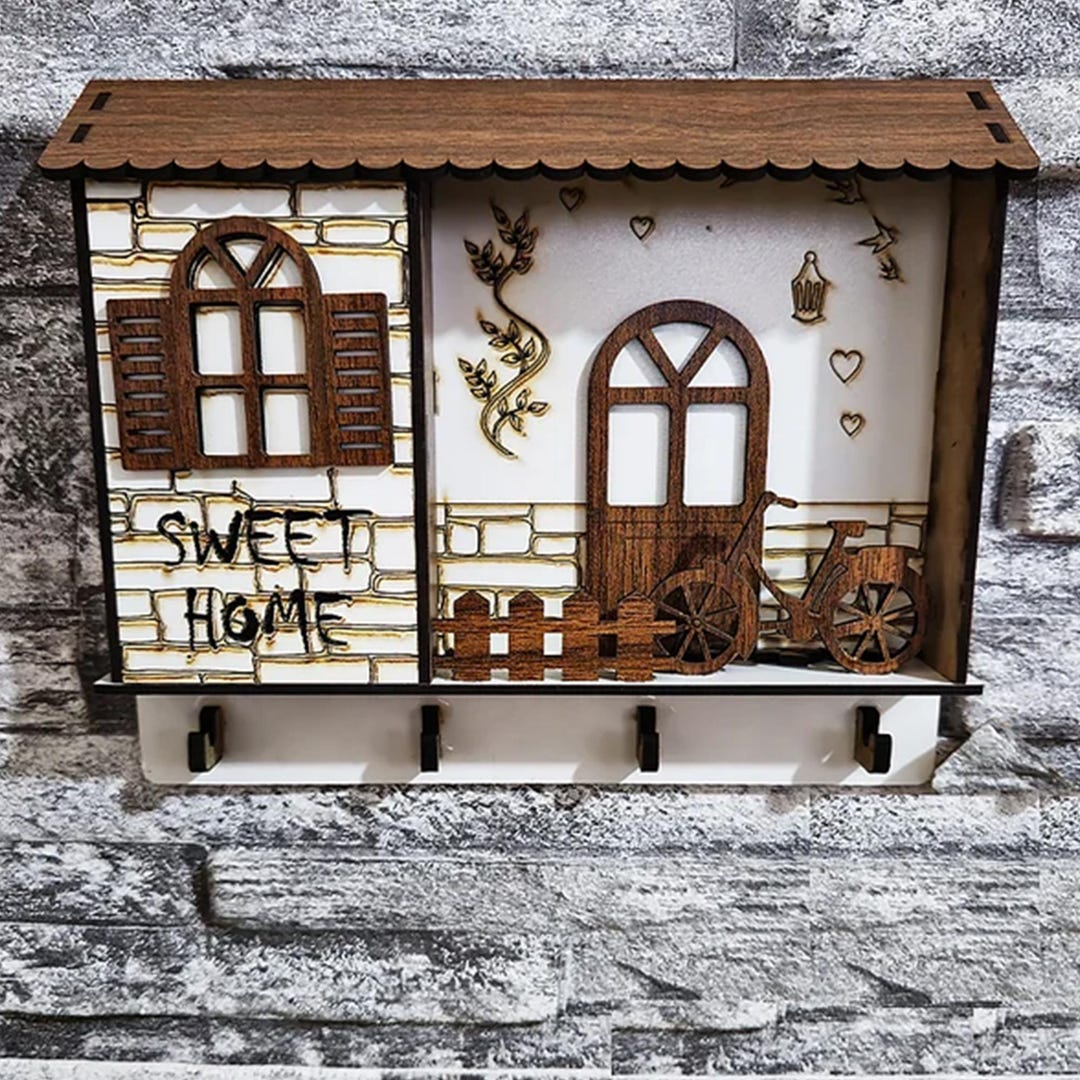 Wooden House Key Holder | Porch Wall Decoration and Decorative Key Rack ...