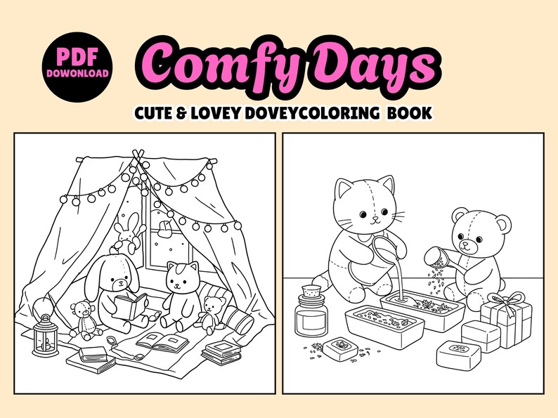 Cozy Days Coloring Pages: Super Cute Teddy Characters in Relaxing ...